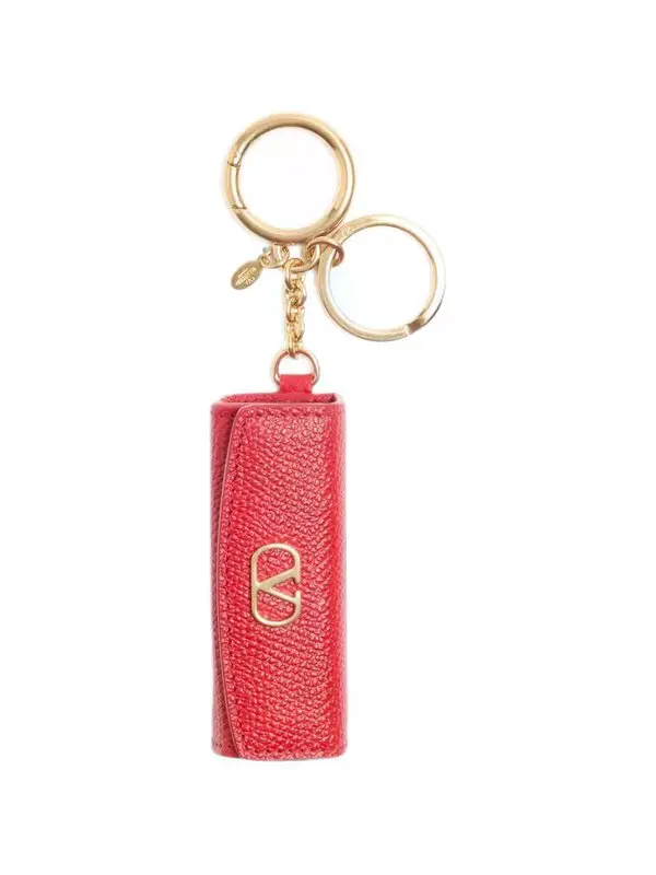 Valentino Garavani Vlogo Signature Charm In Grainy Calfskin - Red
