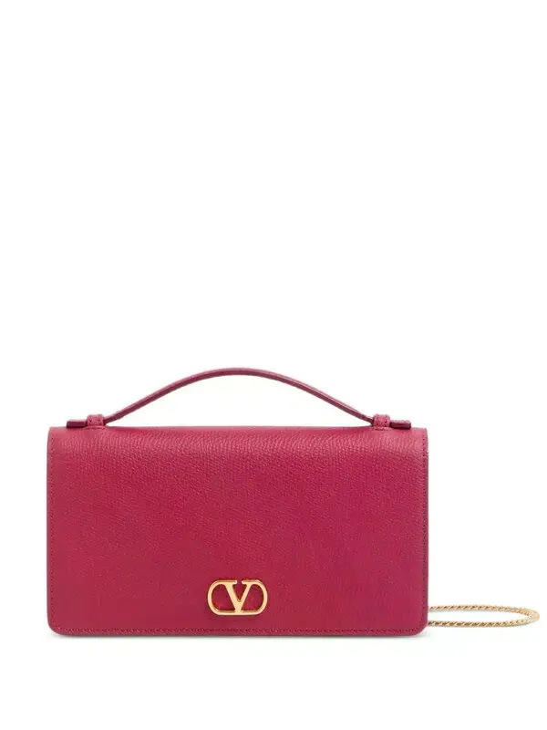 Valentino Garavani Vlogo Signature Grainy Calfskin Wallet With Chain - Pink