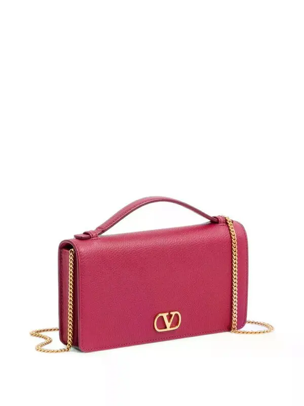 Valentino Garavani Vlogo Signature Grainy Calfskin Wallet With Chain - Pink