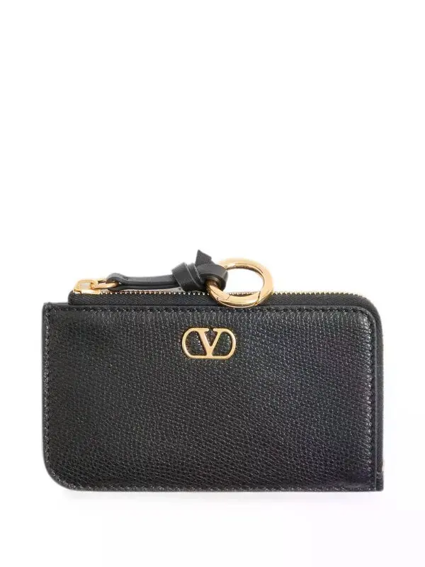 Valentino Garavani Vlogo Signature Zip-around Charm Cardholder In Grainy Calfskin - Black