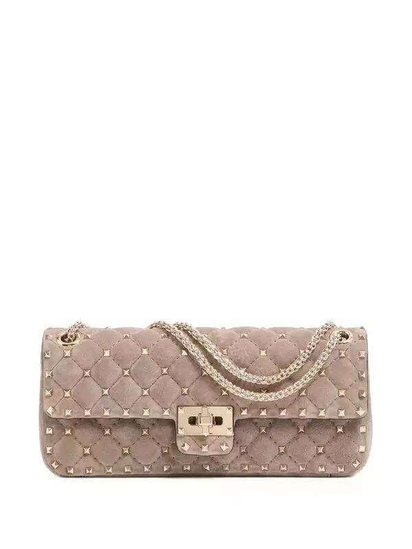 Valentino Garavani Rockstud Spike Suede Medium Shoulder Bag - Grey