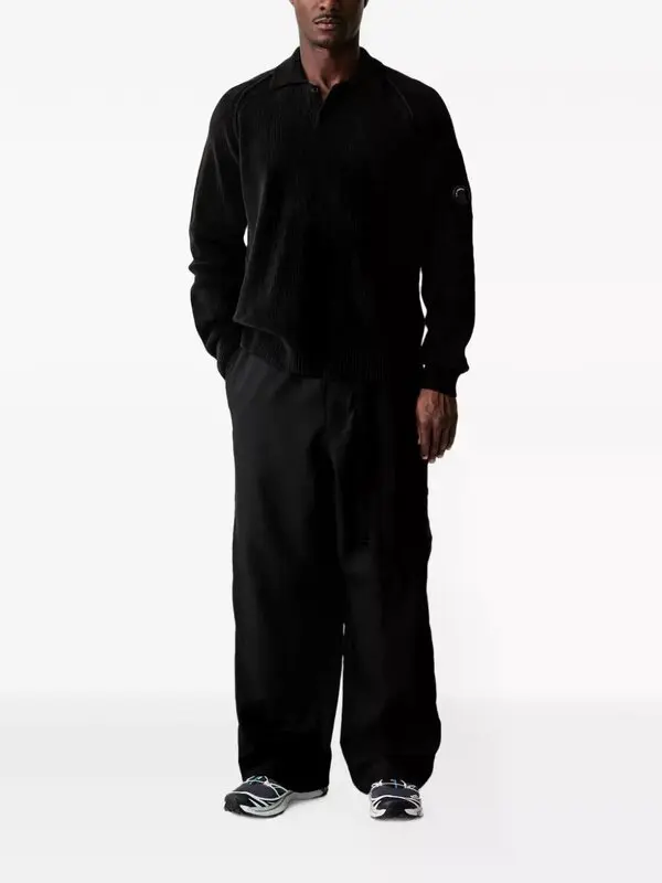C.P. COMPANY Lens-detail Ribbed-knit Polo Shirt - Black