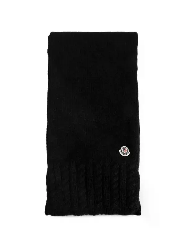 Moncler Cable-knit Logo-patch Scarf - Black