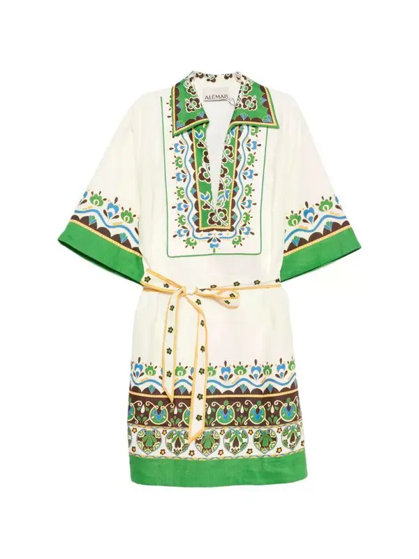 ALEMAIS Bridgette Graphic-print Belted Mini Dress - Neutrals