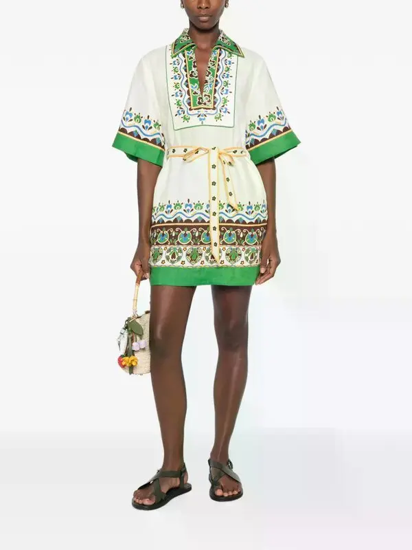 ALEMAIS Bridgette Graphic-print Belted Mini Dress - Neutrals