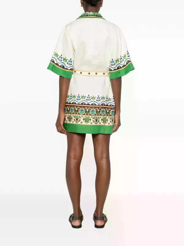 ALEMAIS Alemas Bridgette Graphic-print Belted Mini Dress - Neutrals