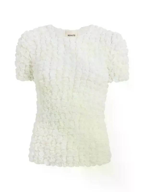 Khaite Polly Short-sleeve Ruched Chiffon Top - White