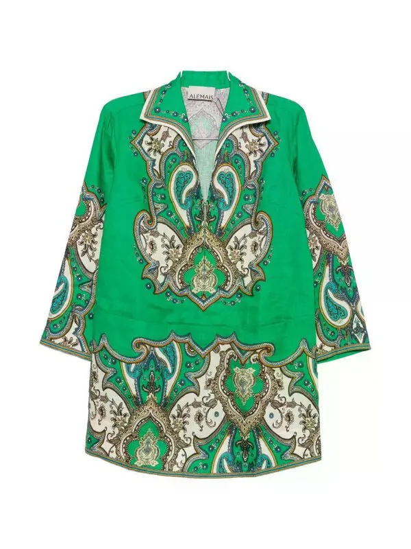 ALEMAIS Porter Paisley-print Mini Dress - Green