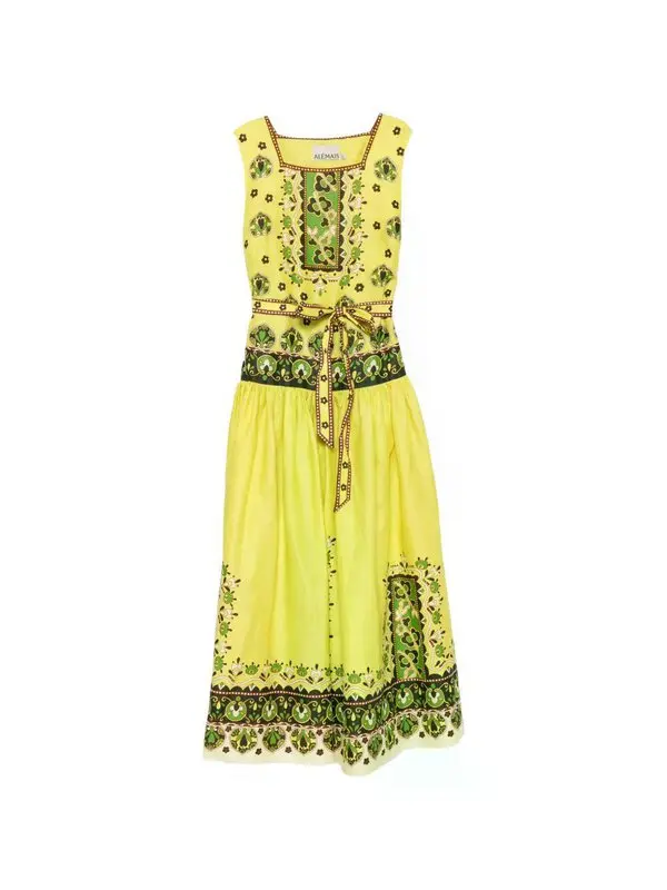 ALEMAIS Alemas Graphic Print Midi Dress - Yellow