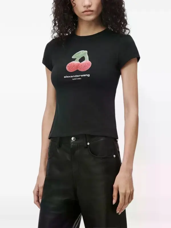 Alexander Wang Cherry Graphic Tee With Contrast Trim