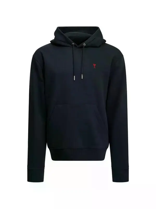 AMI Paris Blue Cotton Hoodie With De Coeur - Black