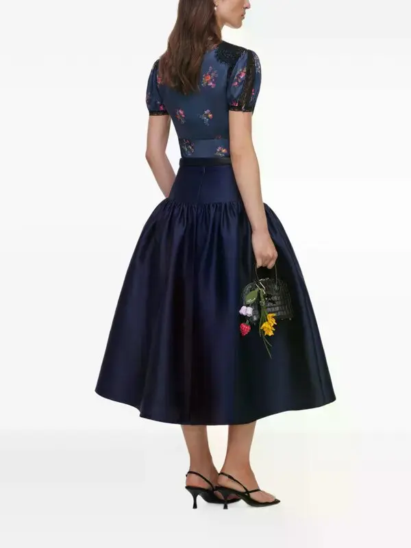 SELF-PORTRAIT Navy Taffeta Midi Skirt