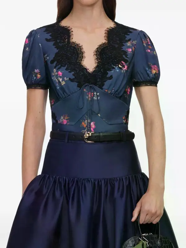 SELF-PORTRAIT Navy Taffeta Midi Skirt