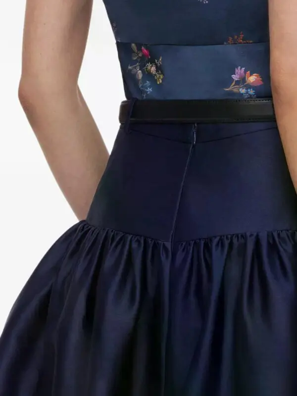 SELF-PORTRAIT Navy Taffeta Midi Skirt
