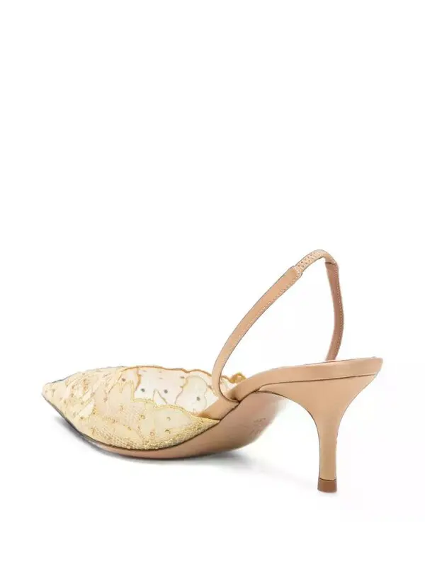 GEDEBE 60mm Crystal-embellished Lace Slingback Pumps