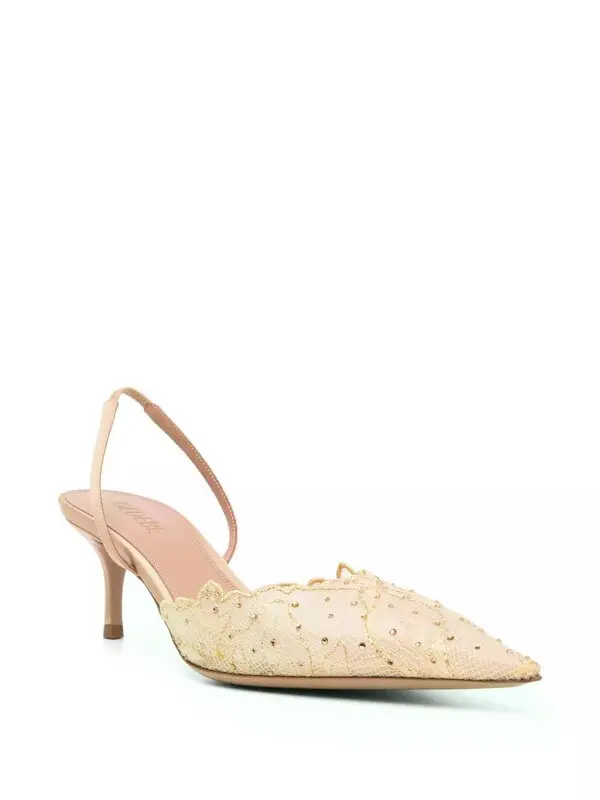 GEDEBE 60mm Crystal-embellished Lace Slingback Pumps - Neutrals