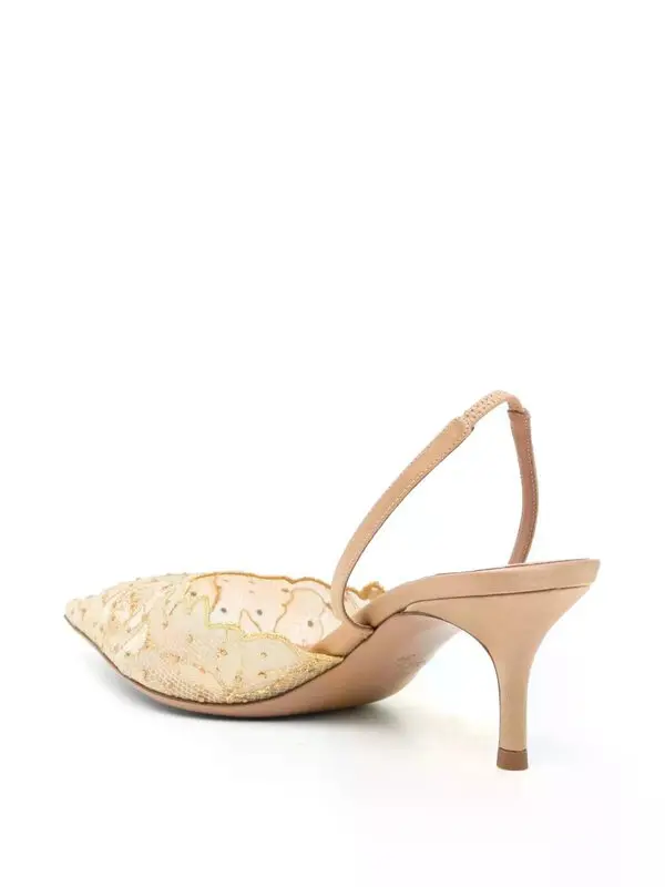 GEDEBE 60mm Crystal-embellished Lace Slingback Pumps