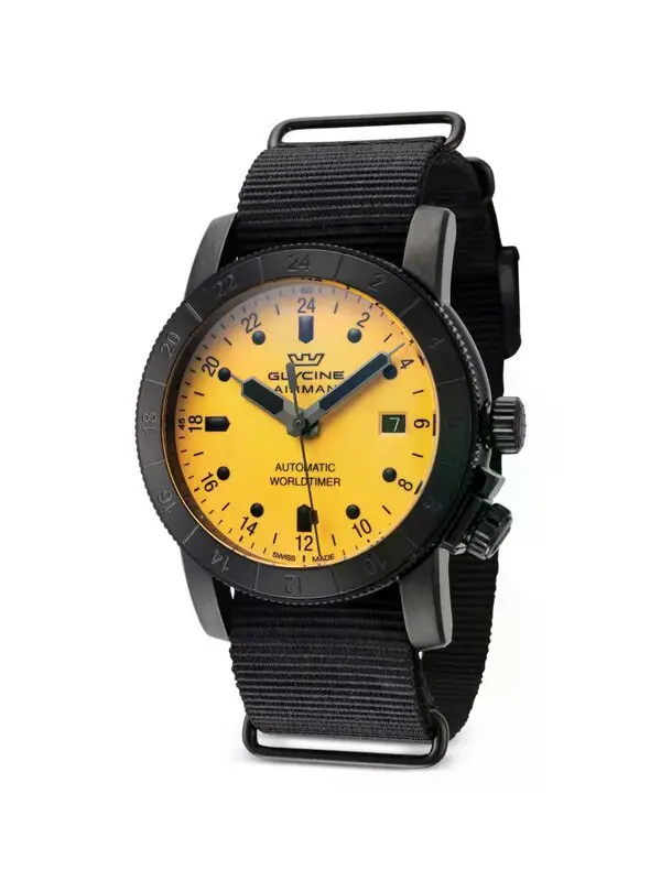 GLYCINE Airman Contemporary Purist Gmt 42mm Watch - Yellow