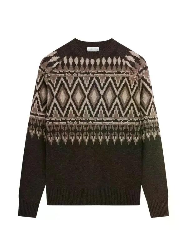 BALLANTYNE Geometric-intarsia Raglan-sleeve Jumper - Brown