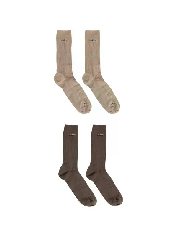 BIRKENSTOCK Ribbed-knit Embroidered-motif Socks - Neutrals