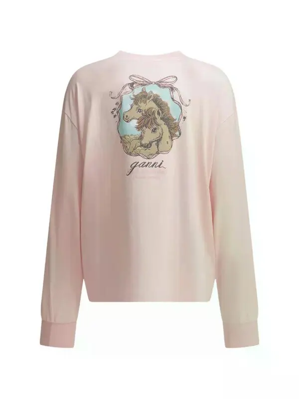 GANNI Long Sleeve Cotton T-shirt With Horse Print