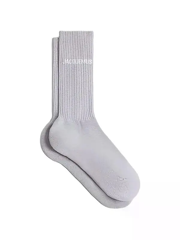 Jacquemus Ribbed Organic Cotton Blend Mid-calf Socks - Grey