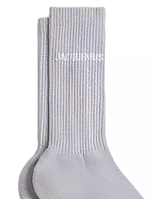Jacquemus Ribbed Organic Cotton Blend Mid-calf Socks - Grey