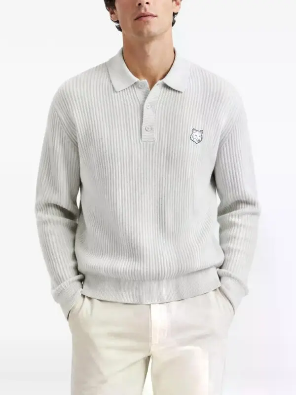 Maison Kitsuné Ribbed-knit Fox-patch Polo Shirt