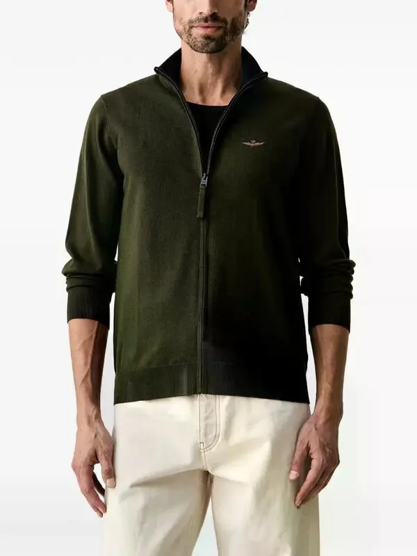 AERONAUTICA MILITARE Zip-up High-neck Cardigan - Green