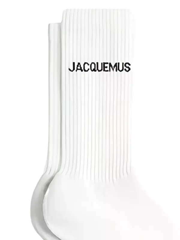 Jacquemus Ribbed Organic Cotton Blend Crew Socks - White