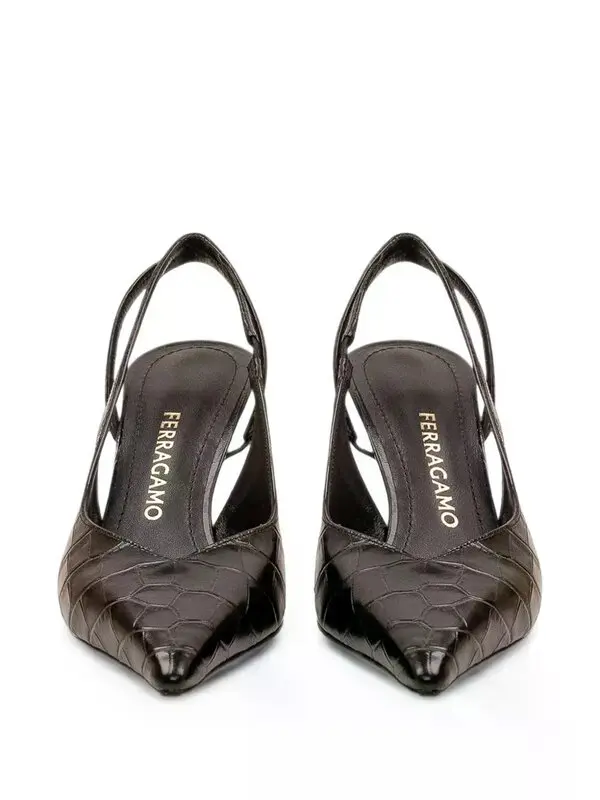 FERRAGAMO Dafne Croc-effect Slingback Heeled Pumps