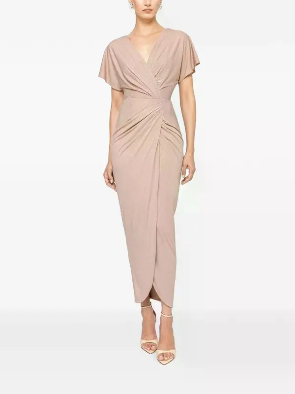 NISSA V-neck Draped Midi Dress