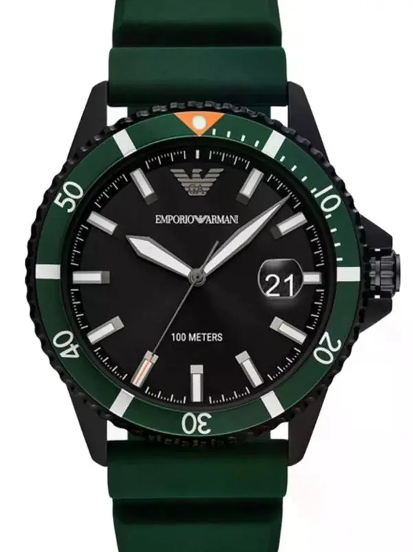 Emporio Armani 42mm Watch With Green Silicone Strap - Black