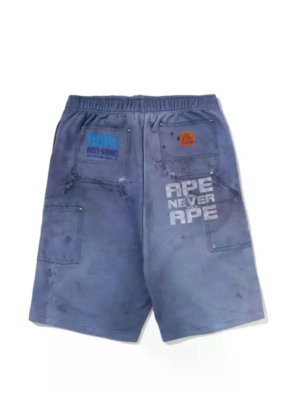 A BATHING APE Distressed Logo-print Shorts - Blue