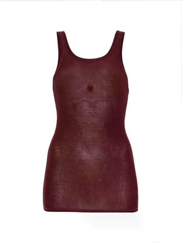 BASERANGE Heart Cut-out Ribbed Knit Tank Top - Red
