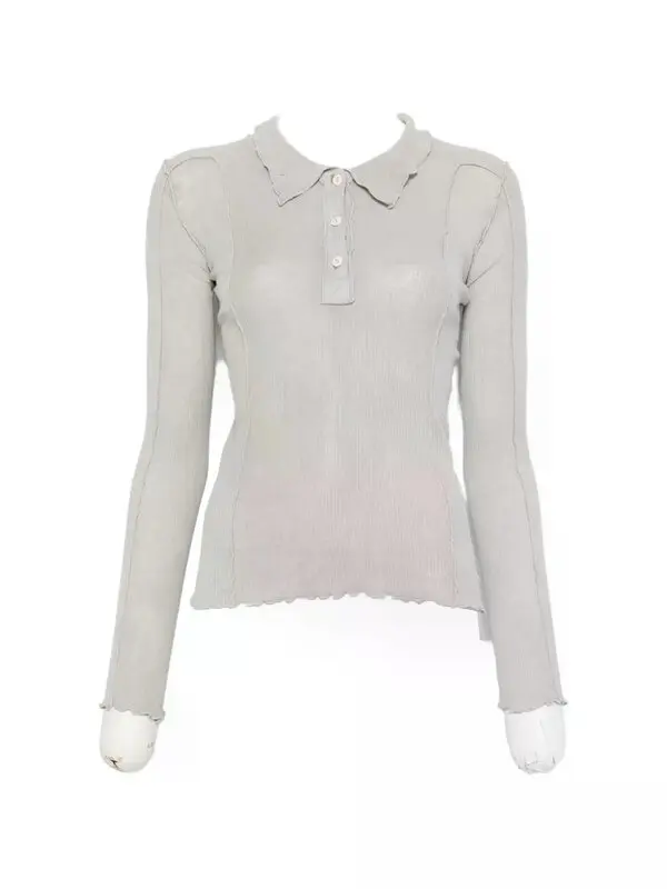 BASERANGE Omato Ribbed-knit Polo-collar Top