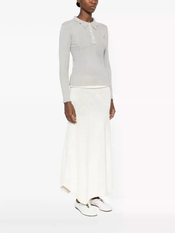 BASERANGE Omato Ribbed-knit Polo-collar Top