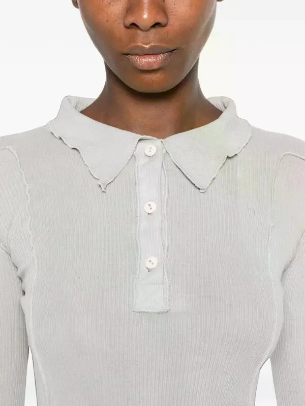 BASERANGE Omato Ribbed-knit Polo-collar Top