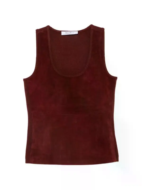 Max Mara Suede Paneled Scoop Neck Tank - Red
