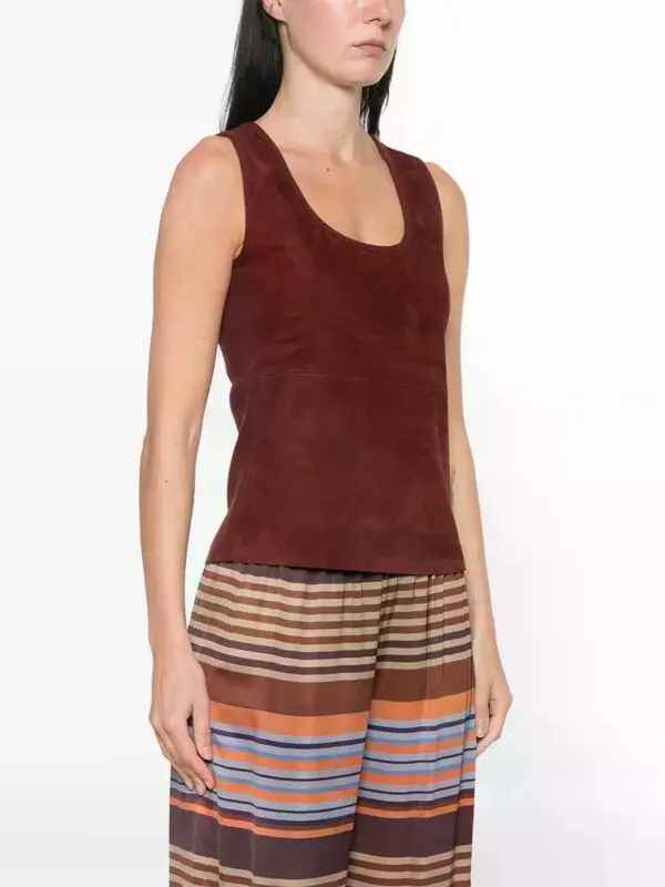 Max Mara Suede Paneled Scoop Neck Tank - Red