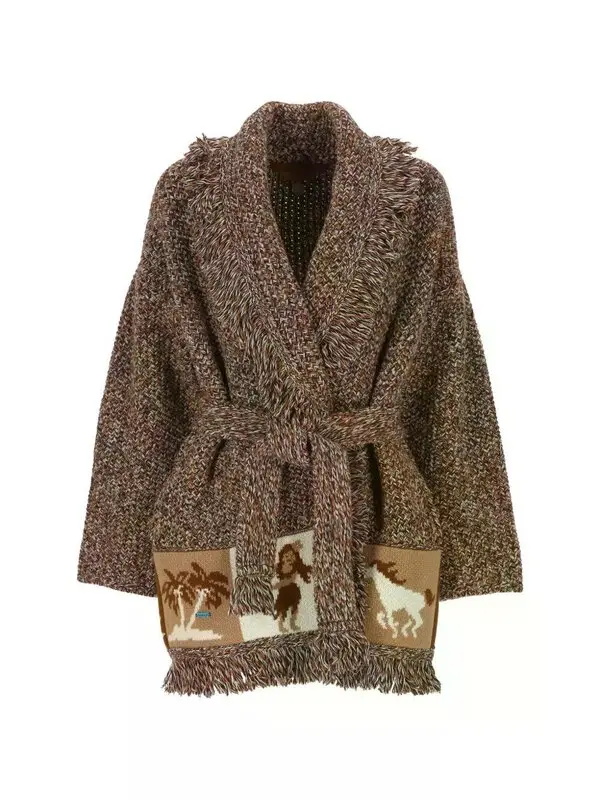 Alanui Fringe-trimmed Intarsia-knit Cardigan