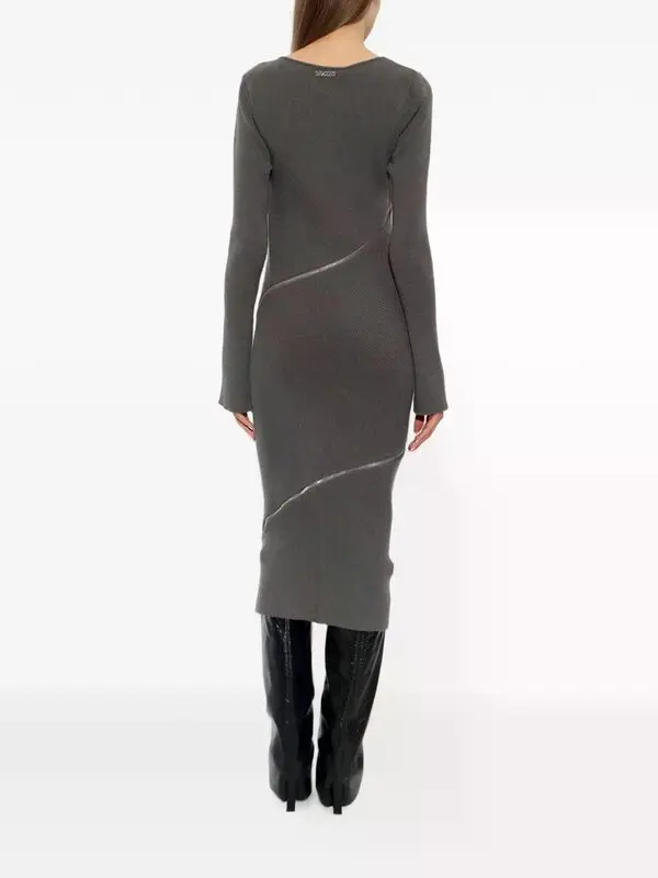 Attico Ribbed Knit Midi Dress With Diagonal Zip Detailing