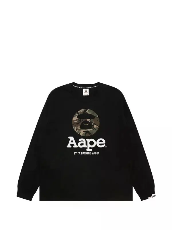 AAPE BY *A BATHING APE Aapeunvs Moonface Camouflage-print Long-sleeve T-shirt - Black