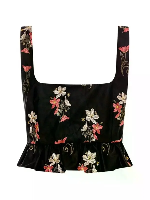 Agua Bendita Eslabón Noche Embroidered Top - Black