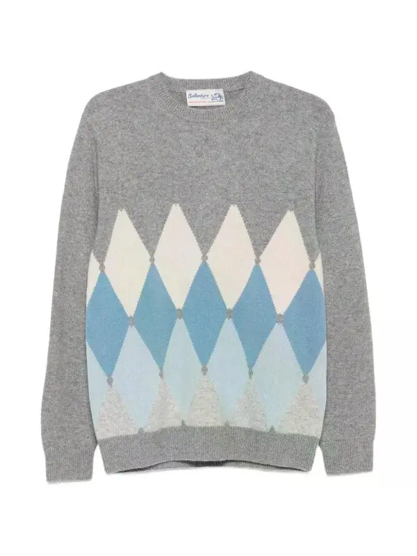 BALLANTYNE Argyle Pattern Crew Neck Long Sleeve Sweater