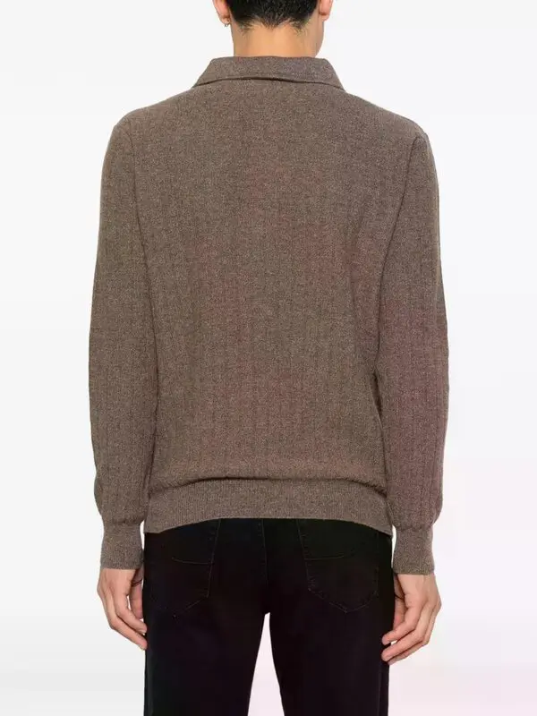 LARDINI Ribbed-knit Long-sleeve Polo Shirt