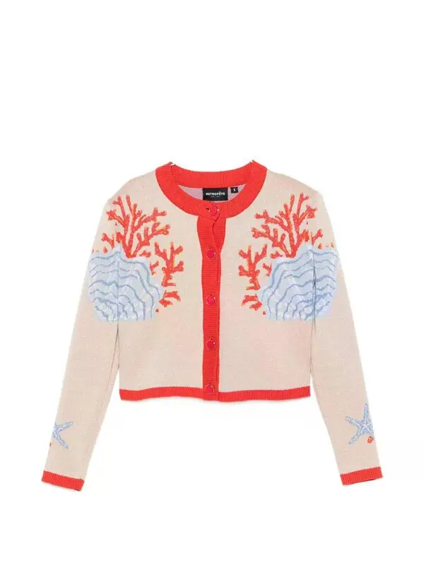 Retrofete Aralyn Coral-intarsia Cropped Cardigan