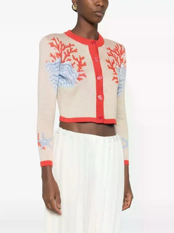 Retrofete Aralyn Coral-intarsia Cropped Cardigan