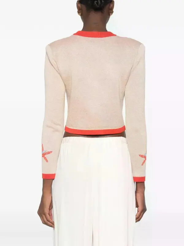 Retrofete Aralyn Coral-intarsia Cropped Cardigan