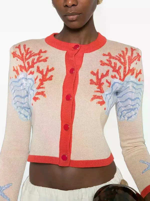 Retrofete Aralyn Coral-intarsia Cropped Cardigan